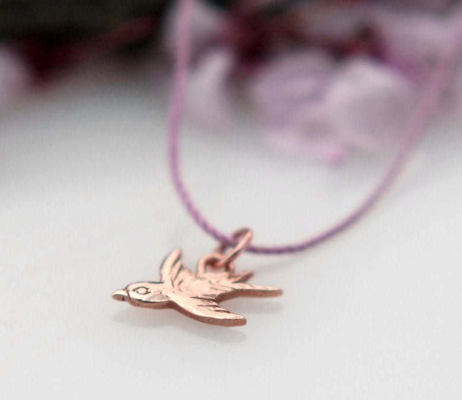 Bird Gold Charm Necklace Sparrow Pendant 14K Gold Bird | Etsy