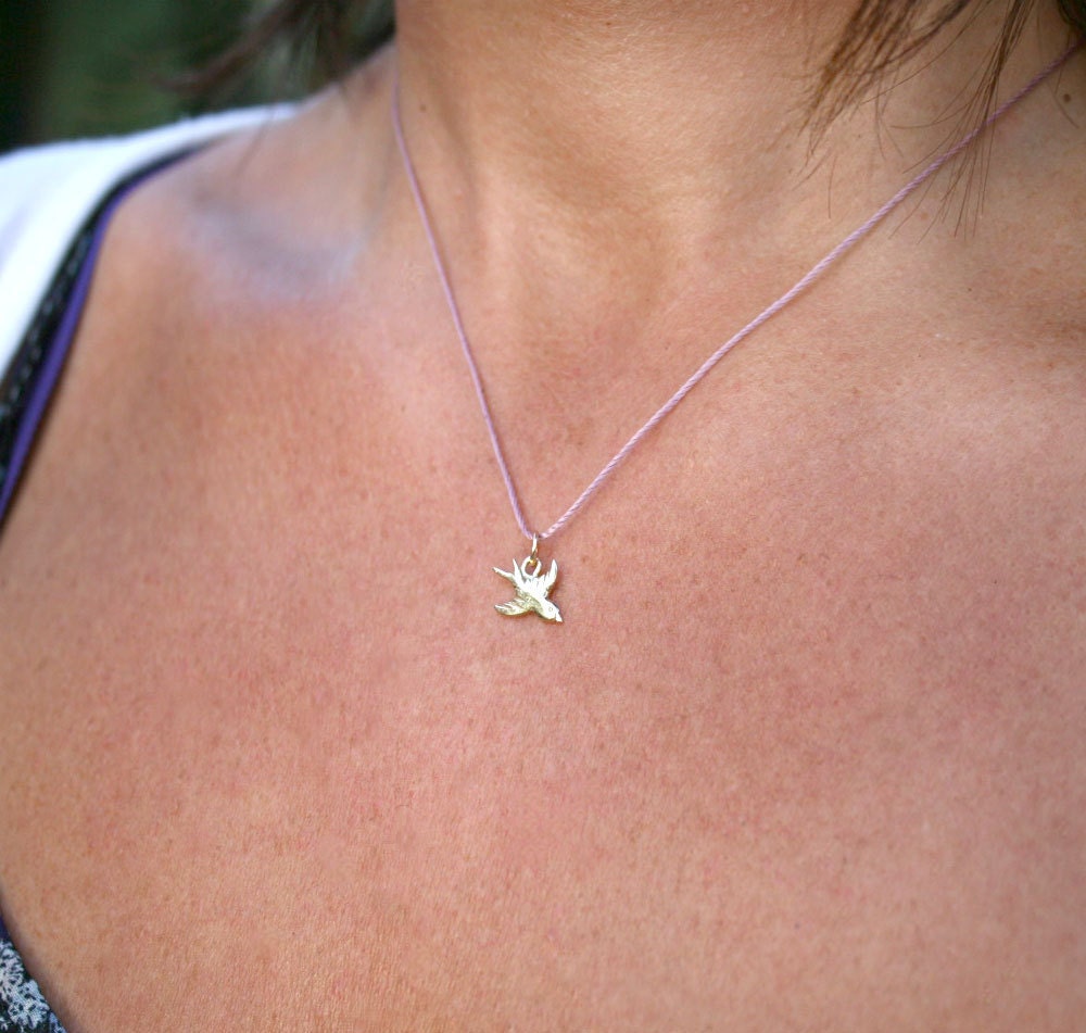 Bird Gold Charm Necklace Sparrow Pendant 14K Gold Bird | Etsy