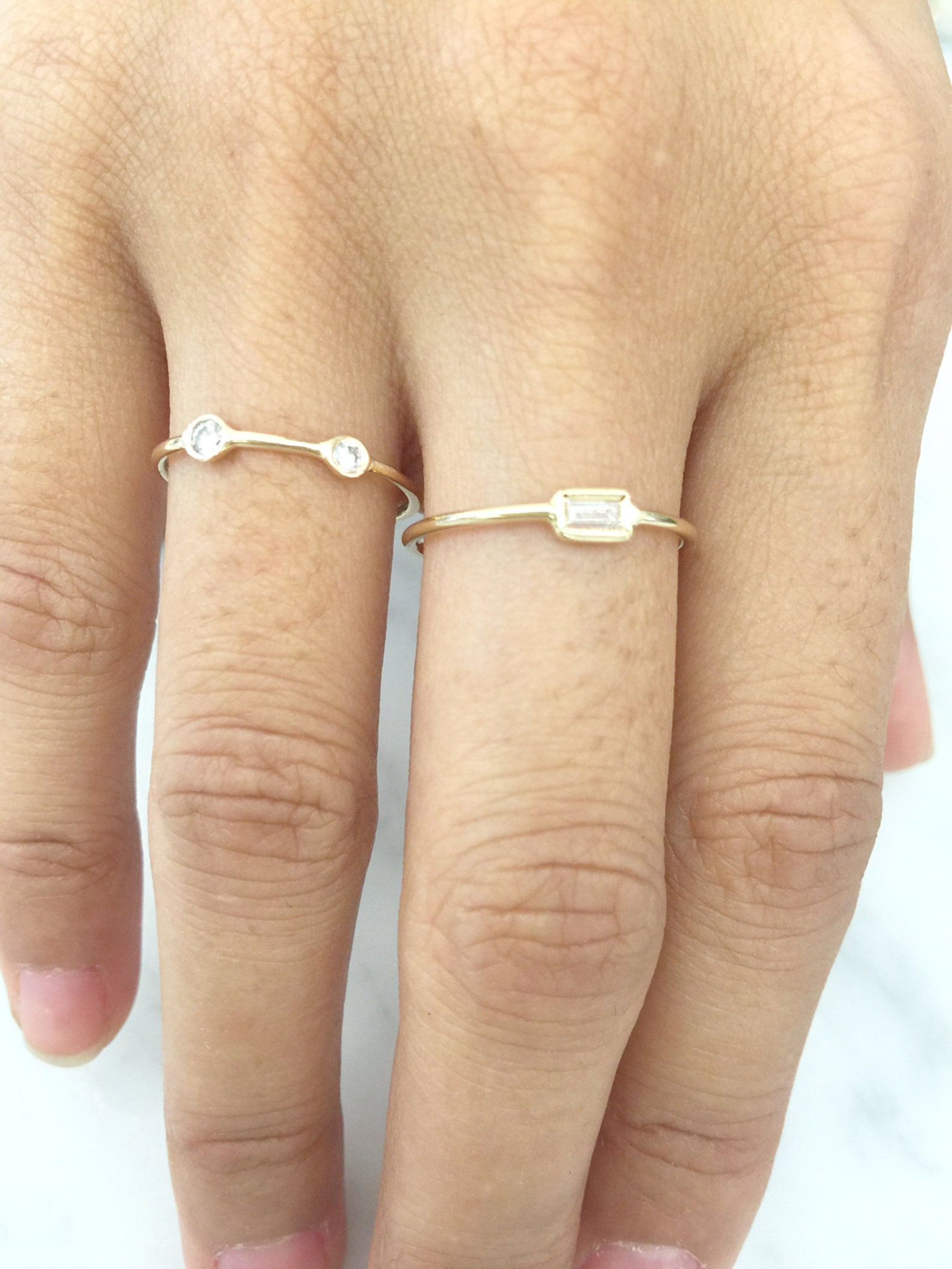 Stackable Diamond Ring Engagement Ring Two Stone Ring 14K - Etsy