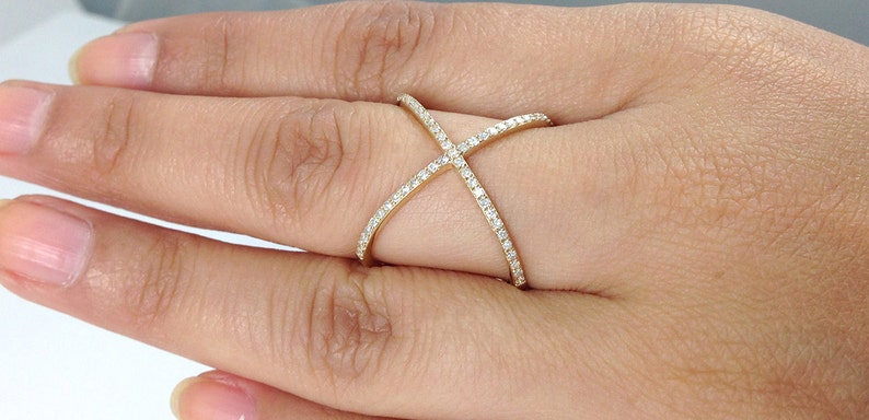 X Ring, Pave' Diamond Ring, Modern Ring, 14K Gold Ring, Tula Jewelry ...