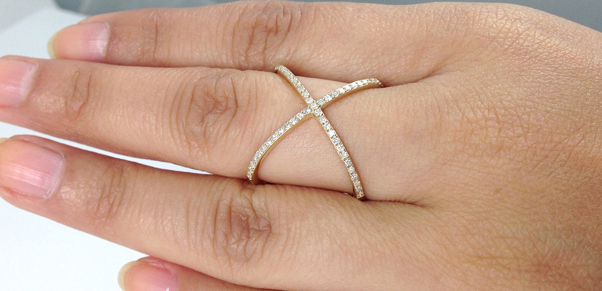 X Ring, Pave' Diamond Ring, Modern Ring, 14K Gold Ring, Tula Jewelry ...