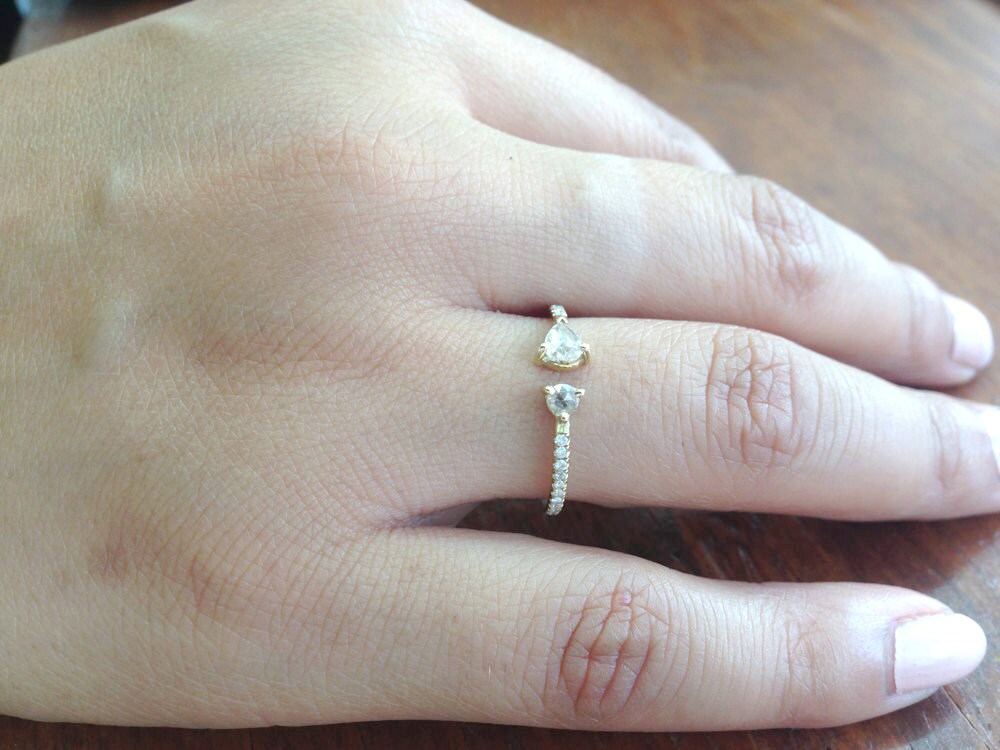 Rose Cut Diamond Ring, Pave' Ring, Prong Set Ring, Solid 14K Gold ...