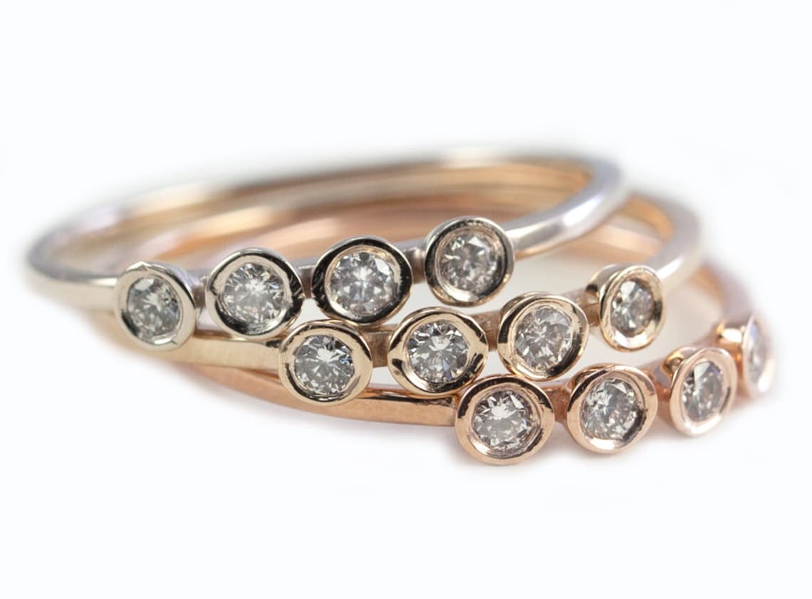 14K Solid Gold 4 Diamonds Ring Gold Stacking Ring Gold - Etsy