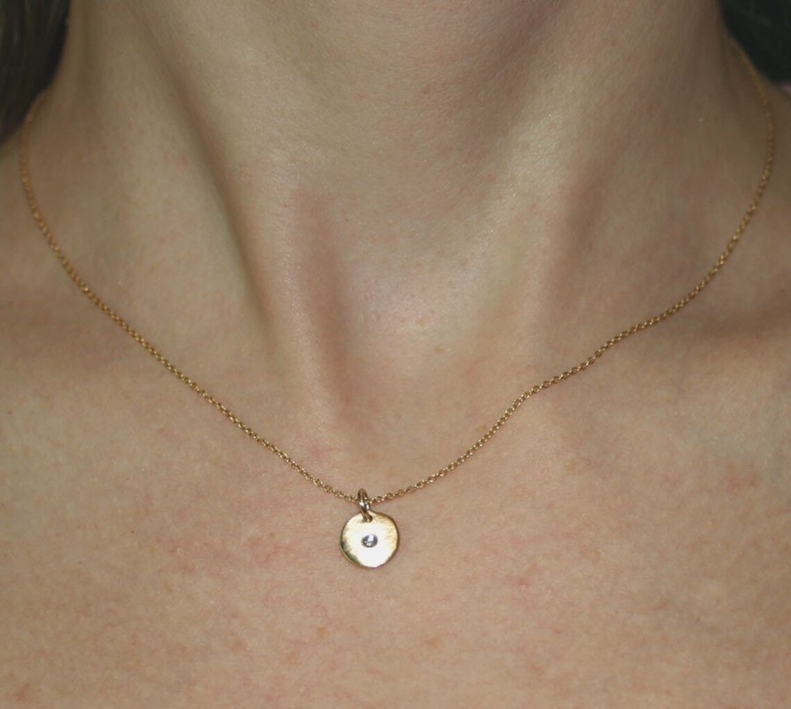 Gold Necklace, Round Coin Pendant, Diamond Charm Necklace, Charm ...