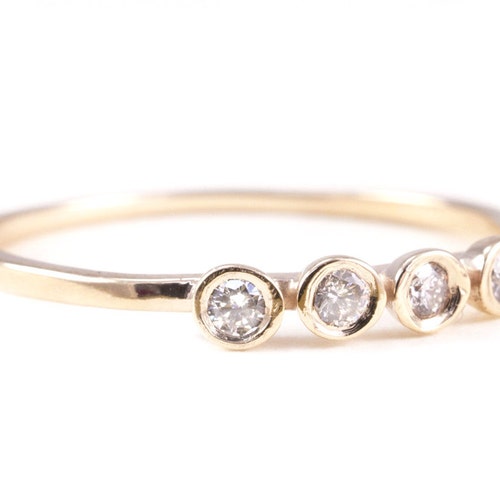 14K Solid Gold 4 Diamonds Ring Gold Stacking Ring Gold - Etsy