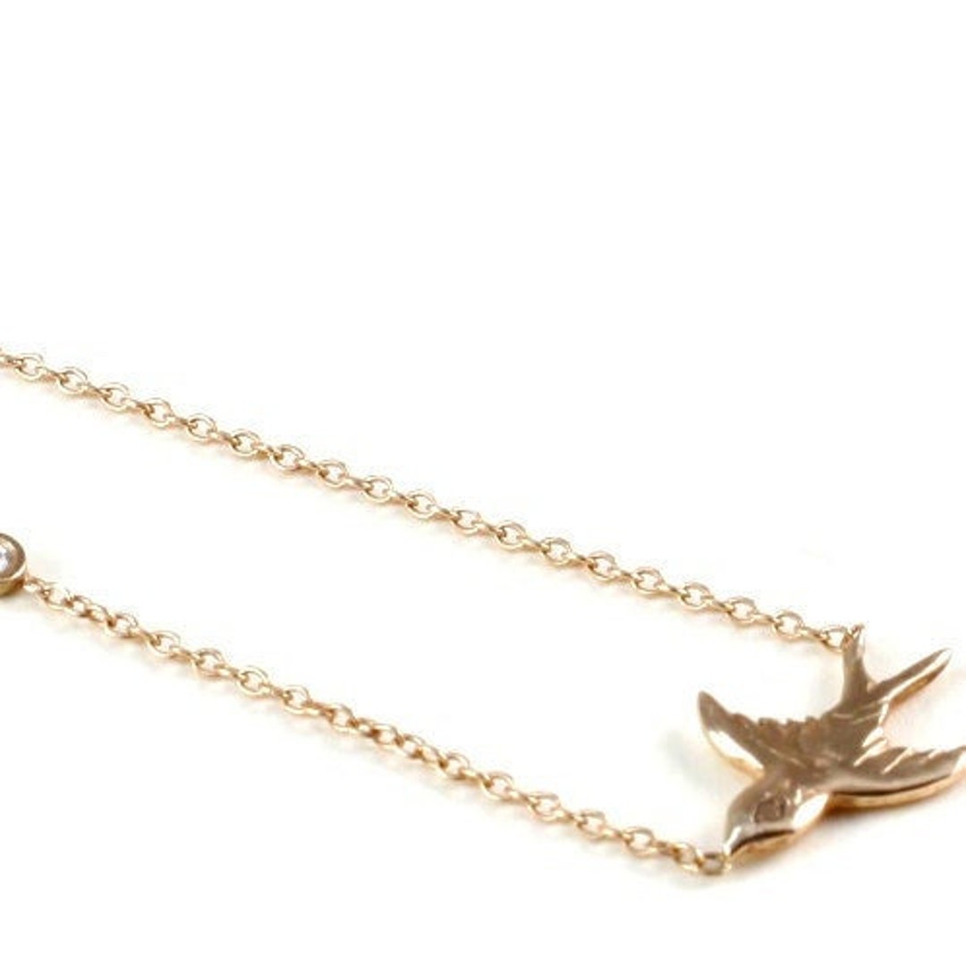 Bird Gold Charm Necklace, Sparrow Pendant, 14K Gold Bird Charm, Petite ...