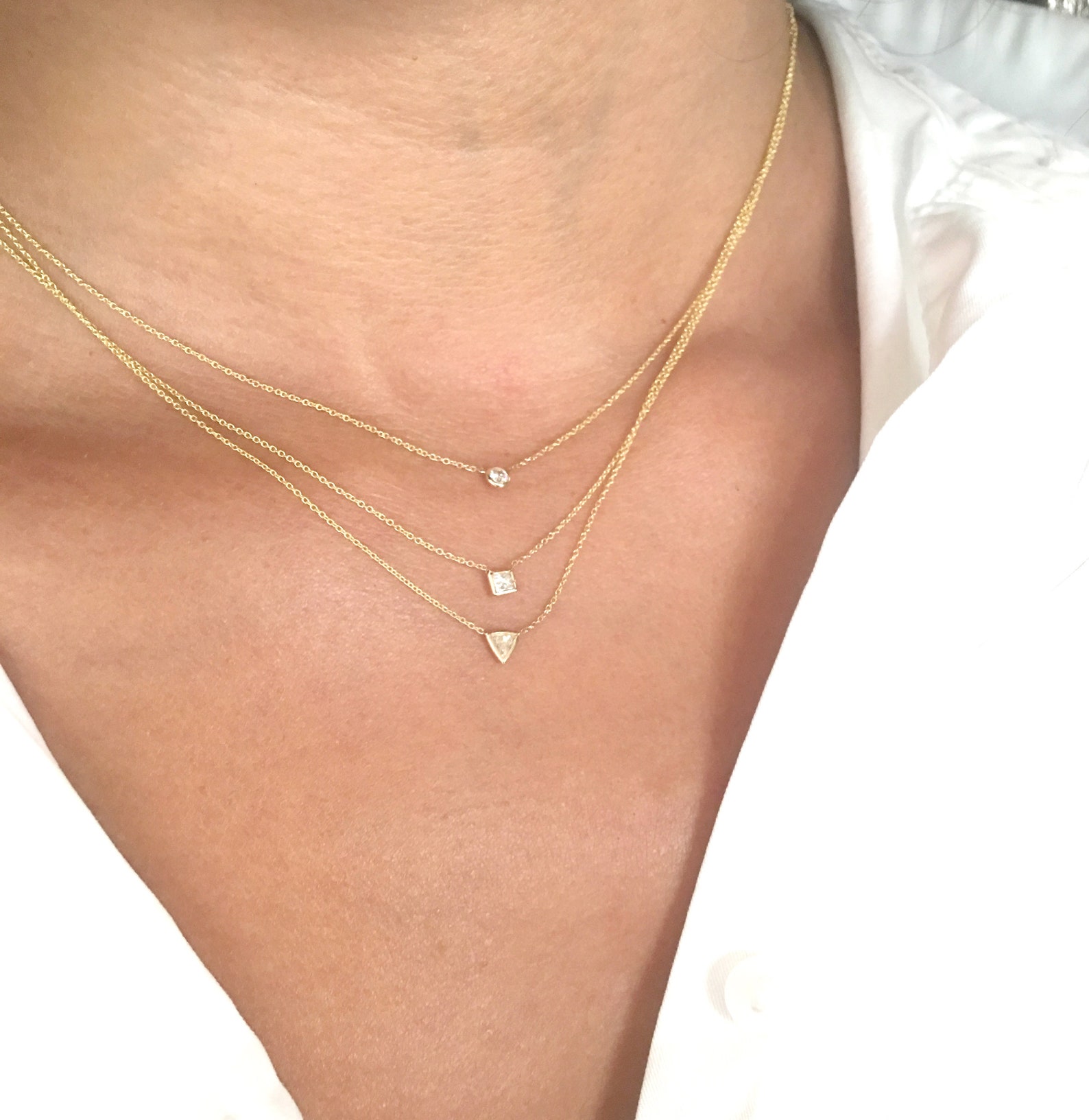 Trillion Cut Diamond Necklace, Trillion Diamond Necklace, 14K Solitaire ...