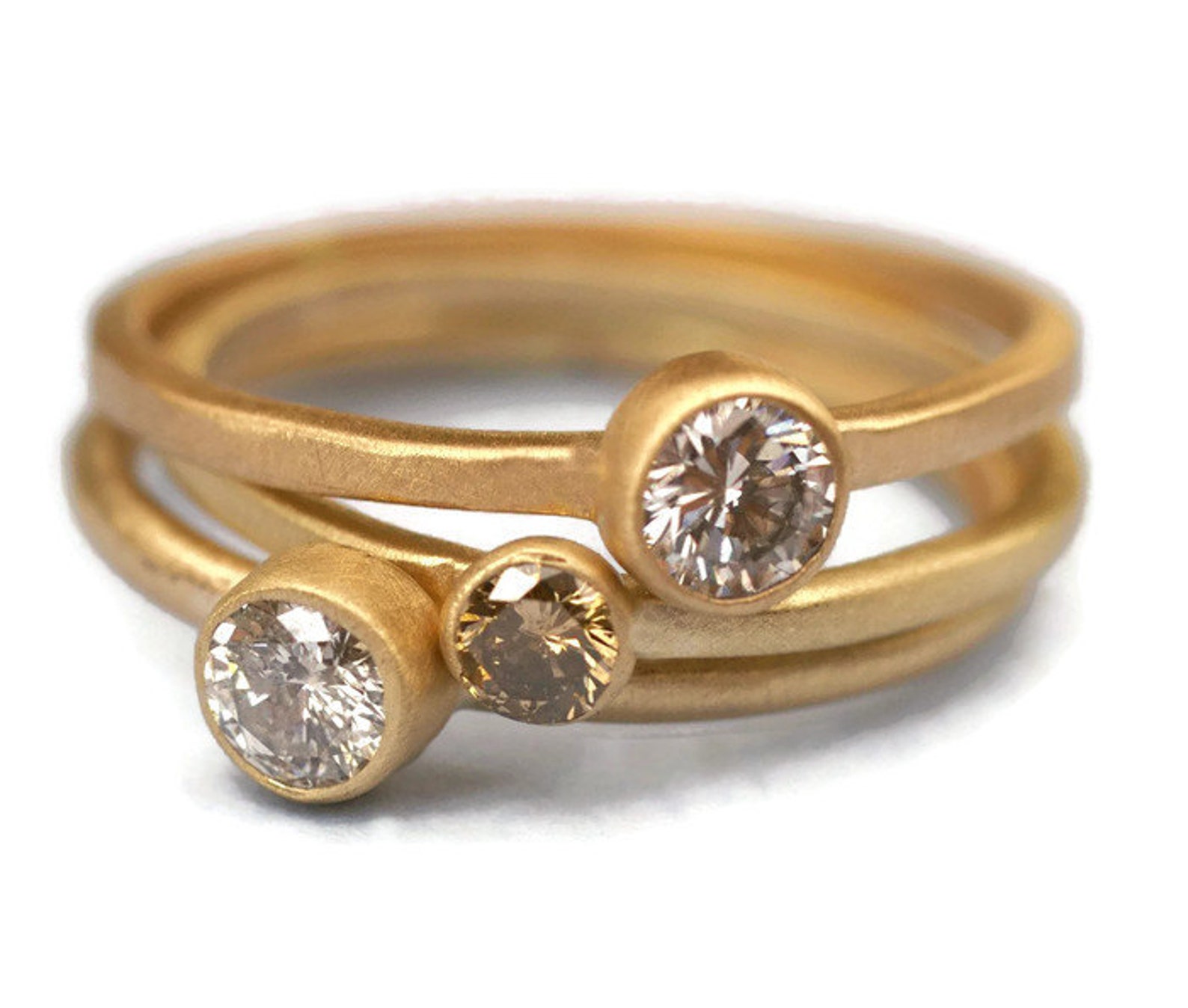 Champagne Diamond Gold Ring Engagement Diamond Ring 14K - Etsy