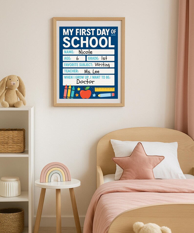 First Day of School Sign | Printable PDF Poster | 8.5x11 Handwritten Template | Back to School ...