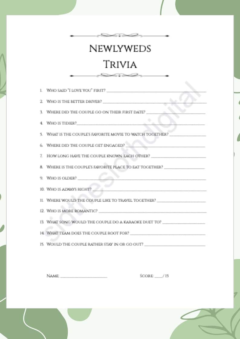 Newlyweds Trivia, Printable Wedding Shower Activity, Minimalist ...