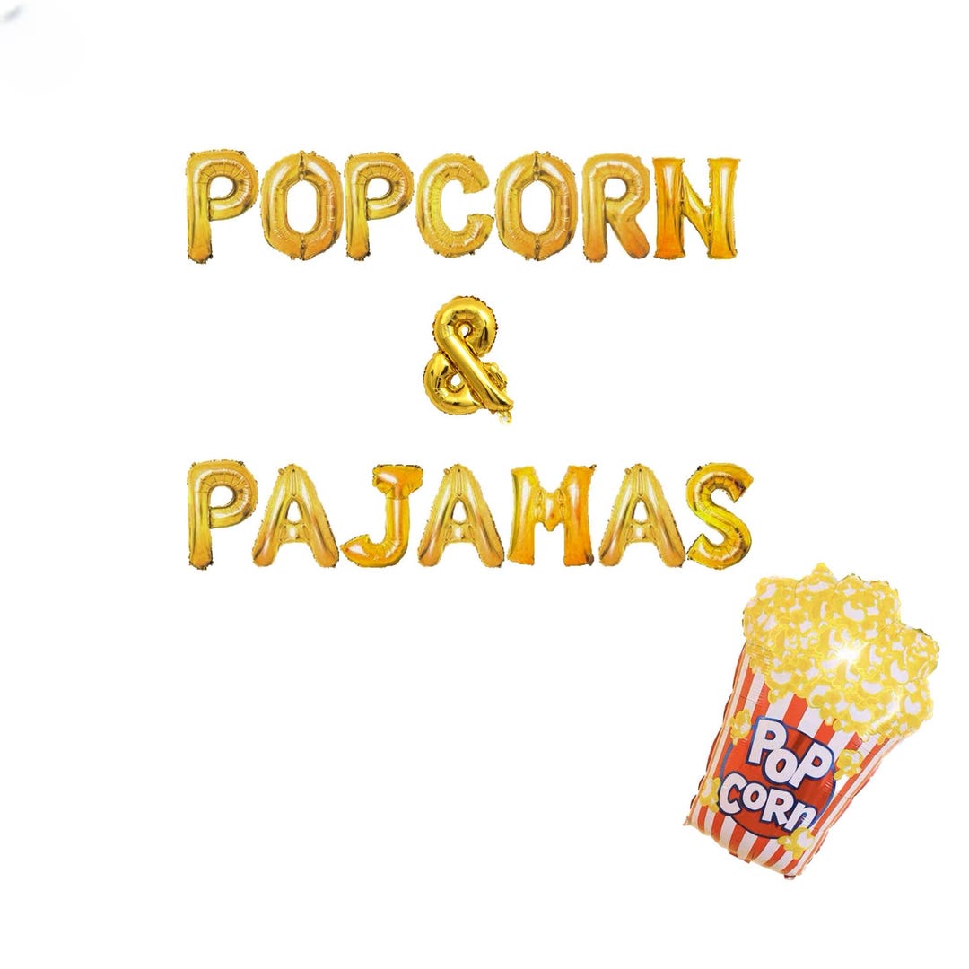 Popcorn & Pajamas Birthday Banner 16 Inches Non-floating | Movie Night ...