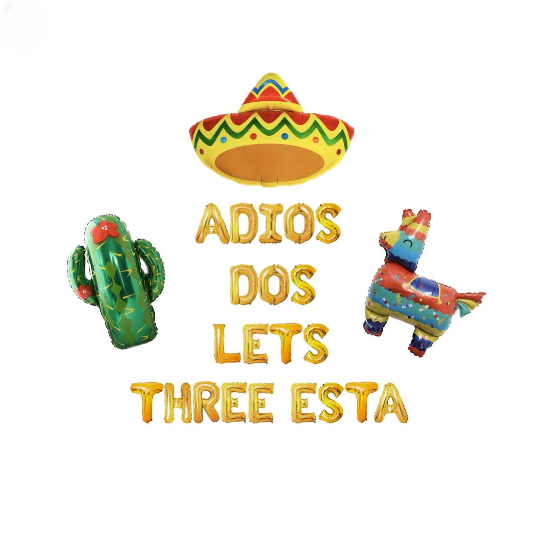 Adios Dos Lets Three Esta Banner 16 Inches | Taco Theme 3rd Birthday ...