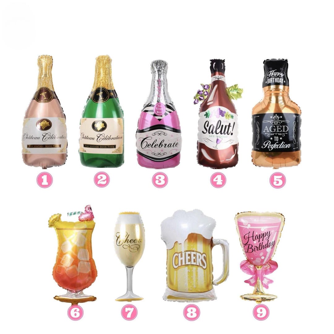 Champagne Bottle Wine Glass Whiskey Beer Cocktails Balloons Set ...