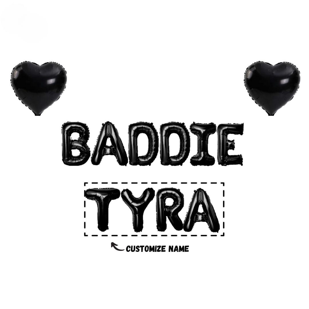 Custom Baddie Birthday Banner: Black Heart Balloons, Personalized Name ...