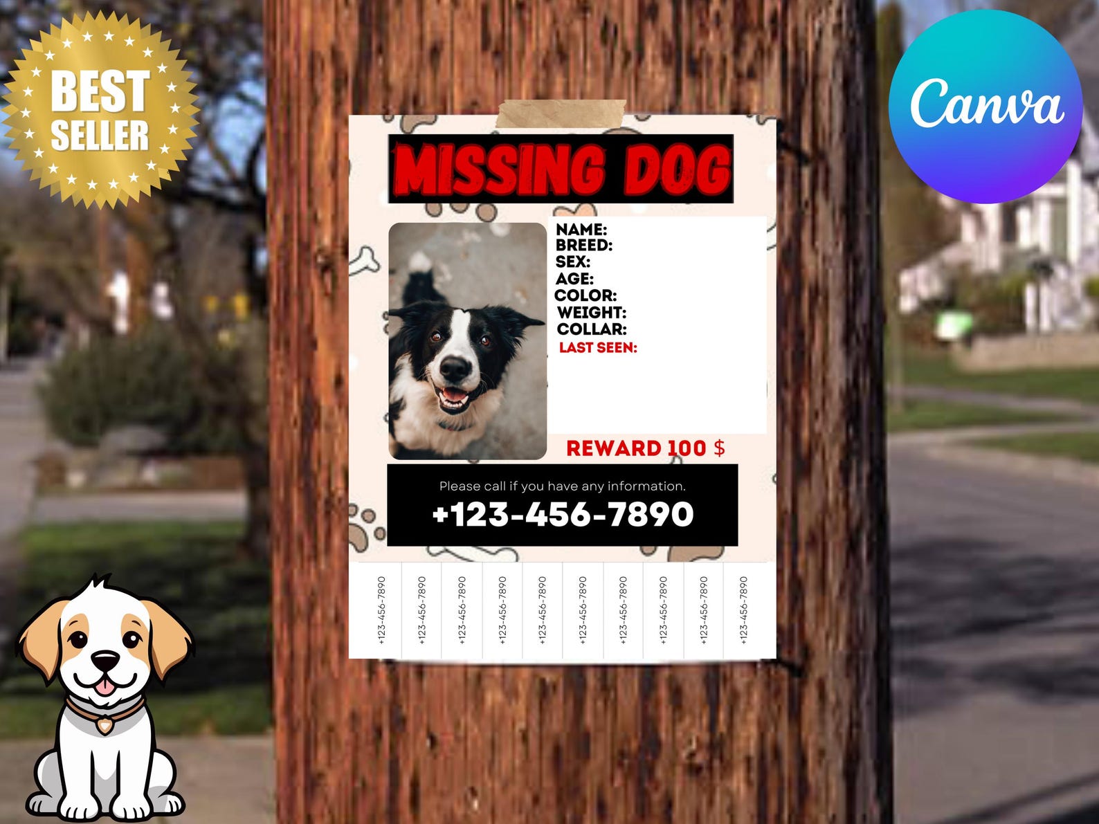 PRINTABLE Missing Dog Template | Flyer | Missing Cat Template | Poster ...
