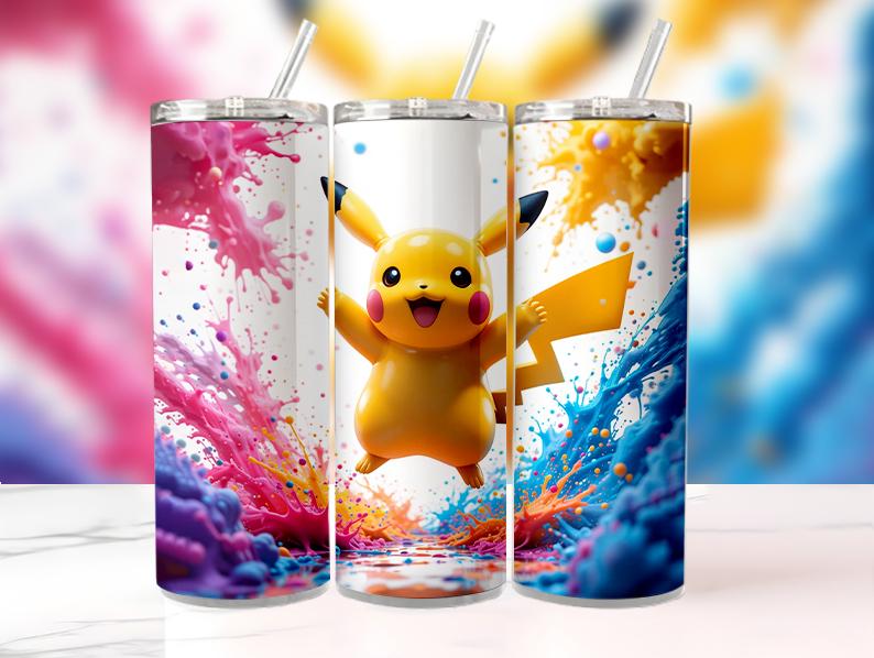 Pikachu Skinny Tumbler Wrap 20oz PNG | Color Splash Pokemon Cup Design ...