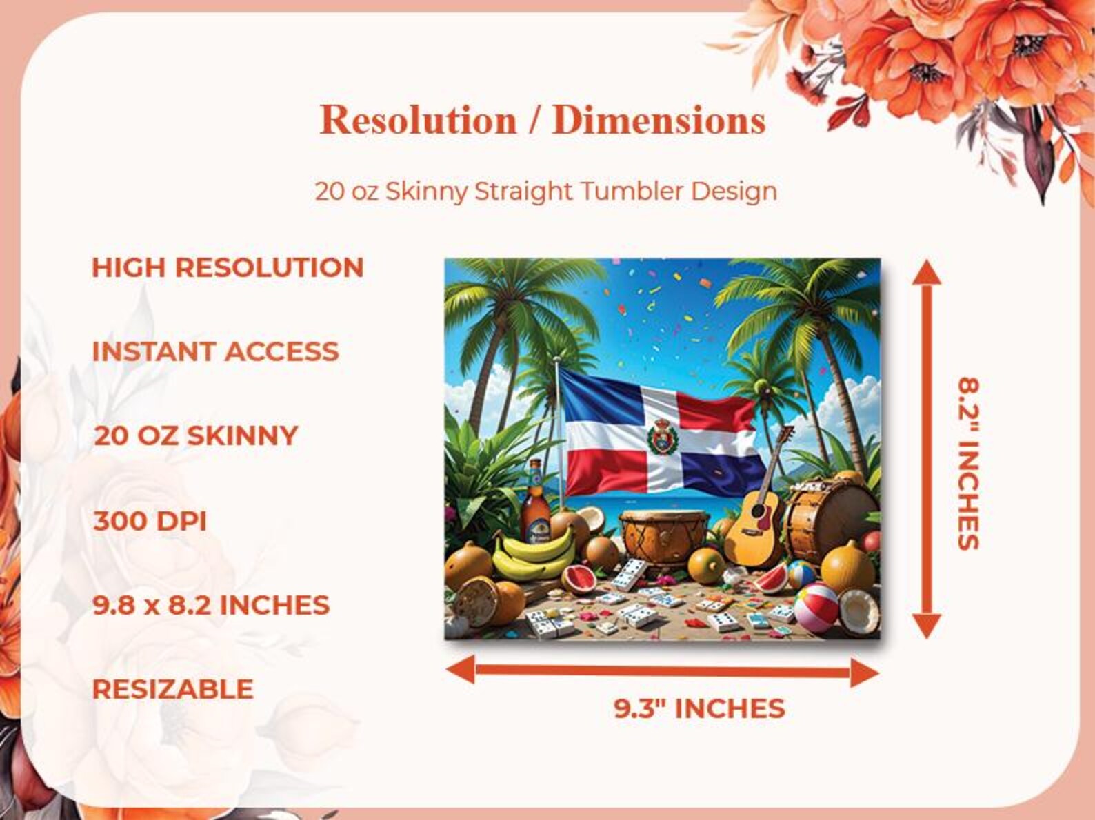 Dominican Republic Flag Tumbler Wrap 20oz, Digital PNG and JPEG Design ...