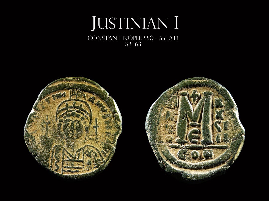 Eastern Roman Emperor Justinian I AE Follis Minted Constantinople 550 ...