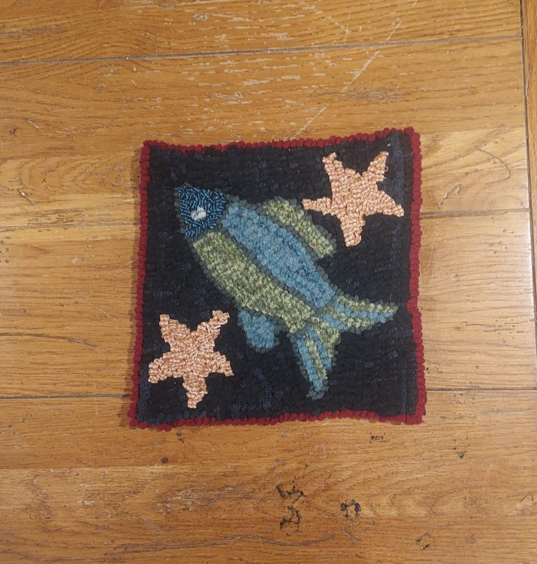 Beginner Fish With Two Starfish Primitive Rug Hooking Kit With Cut Wool ...