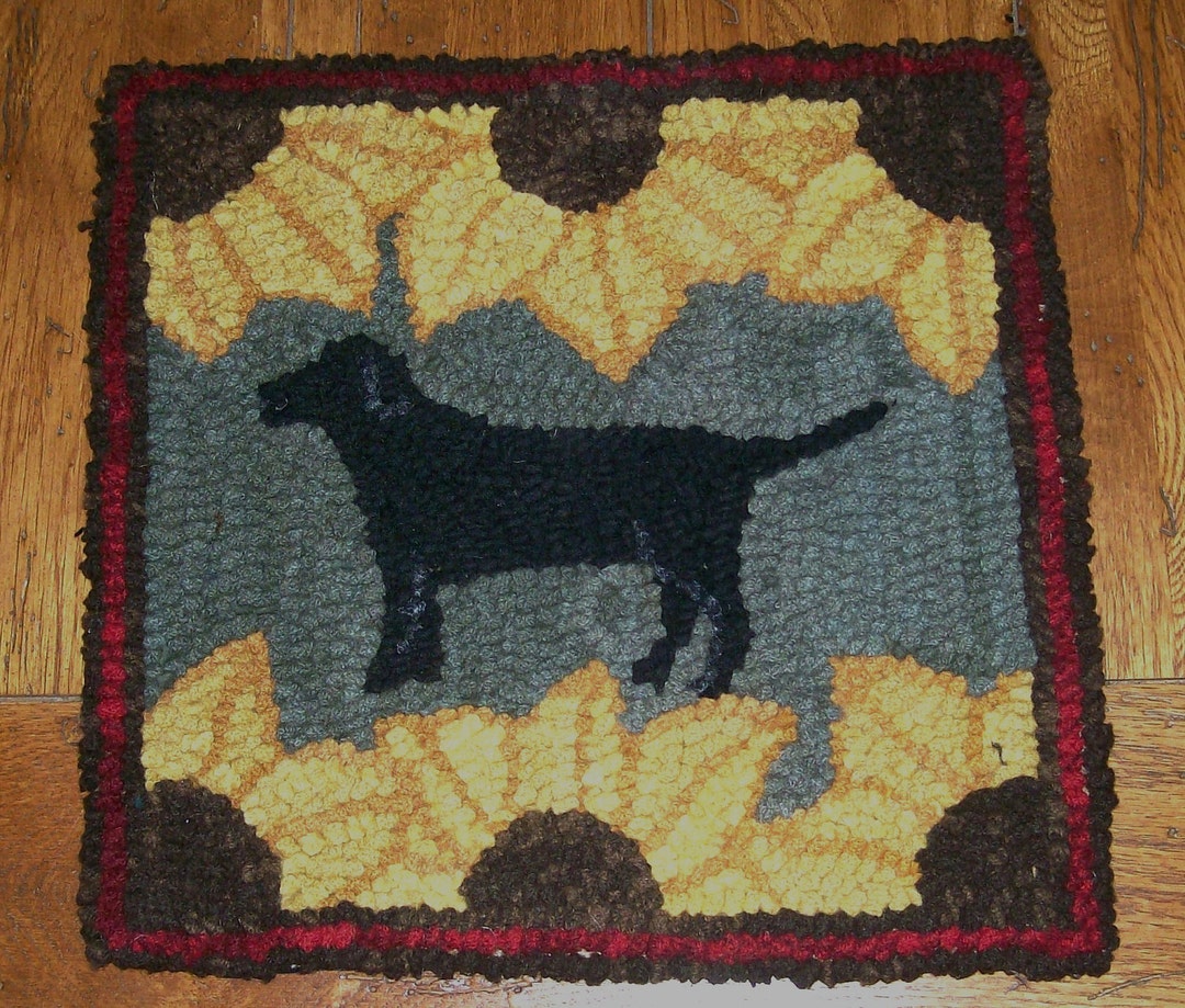 Black Labrador Dog Complete Primitive Rug Hooking Kit With Cut Wool ...