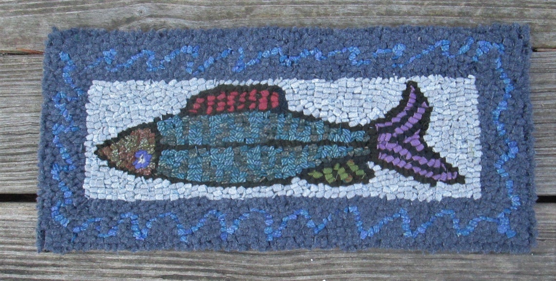 Fish Runner Primitive Rug Hooking Kit With 8 Cut Wool Fabric - Etsy