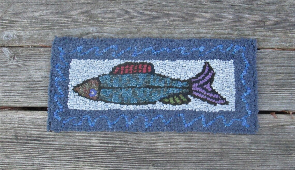 Fish Runner Primitive Rug Hooking Kit With 8 Cut Wool Fabric - Etsy