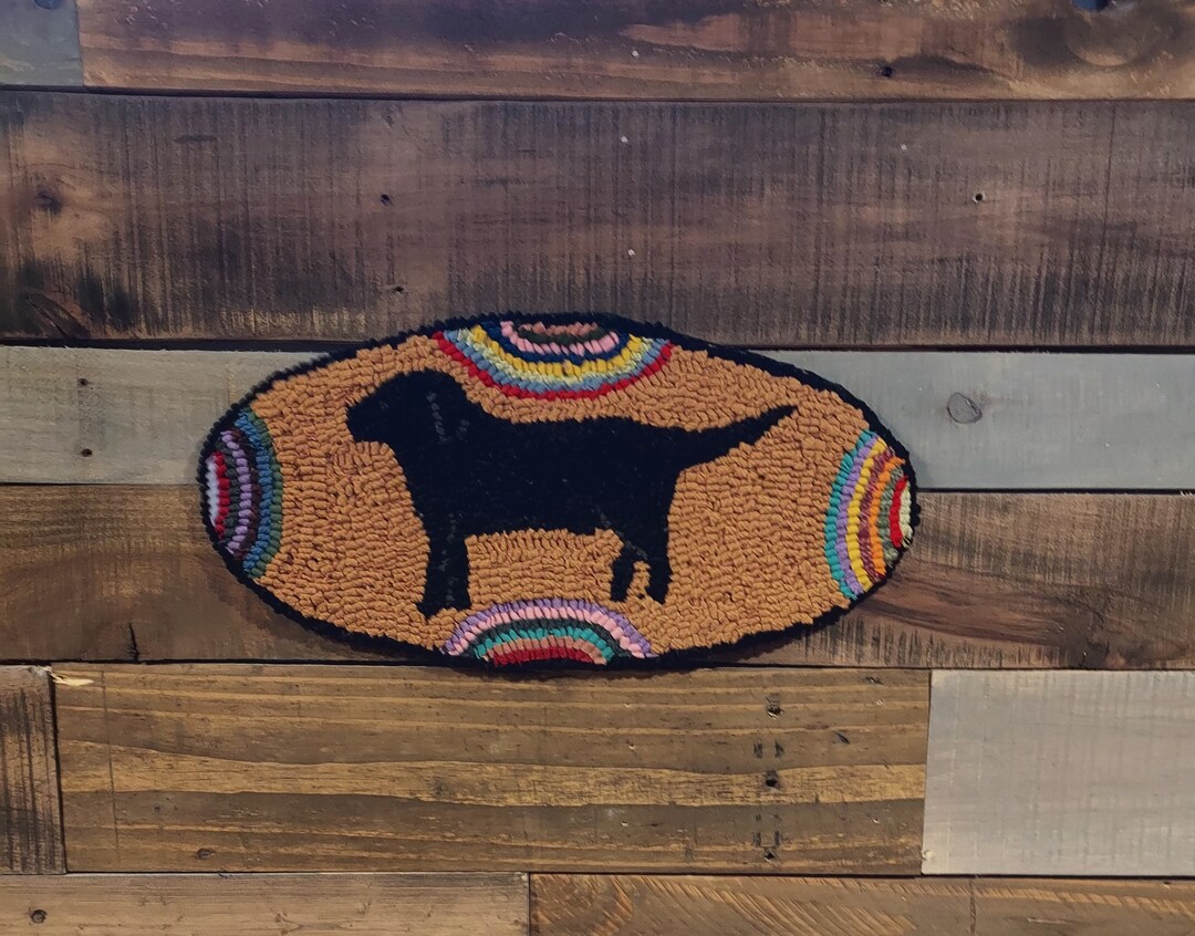 Black Labrador Dog Primitive Rug Hooking Kit With 8 Cut Wool Strips not ...