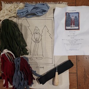Old Time Santa Primitive Rug Hooking Kit With #8 Cut Wool Fabric Strips ...