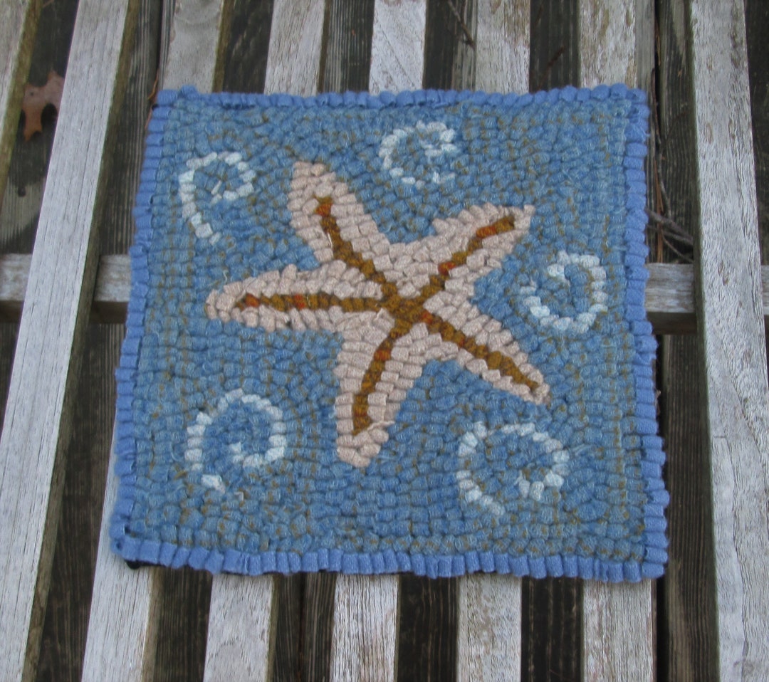 Beginner Star Fish Rug Hooking Kit With 8 Cut Wool Fabric Strips on ...