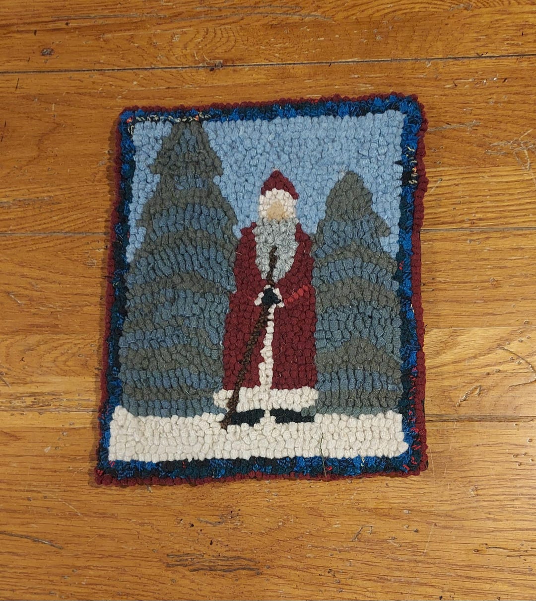 Old Time Santa Primitive Rug Hooking Kit With #8 Cut Wool Fabric Strips ...
