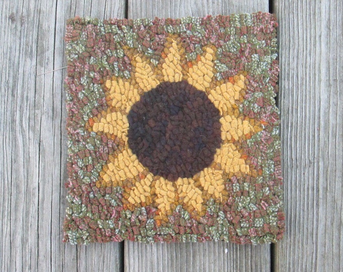 Beginner Rustic Sunflower Primitive Rug Hooking Kit on Cotton Monks ...