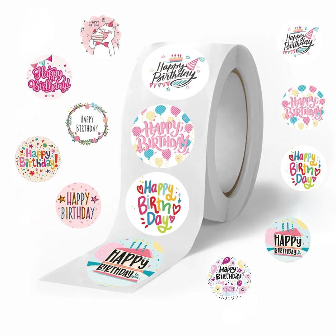 500pcs Happy Birthday Stickers | Round Gift Packaging Labels for Candy ...