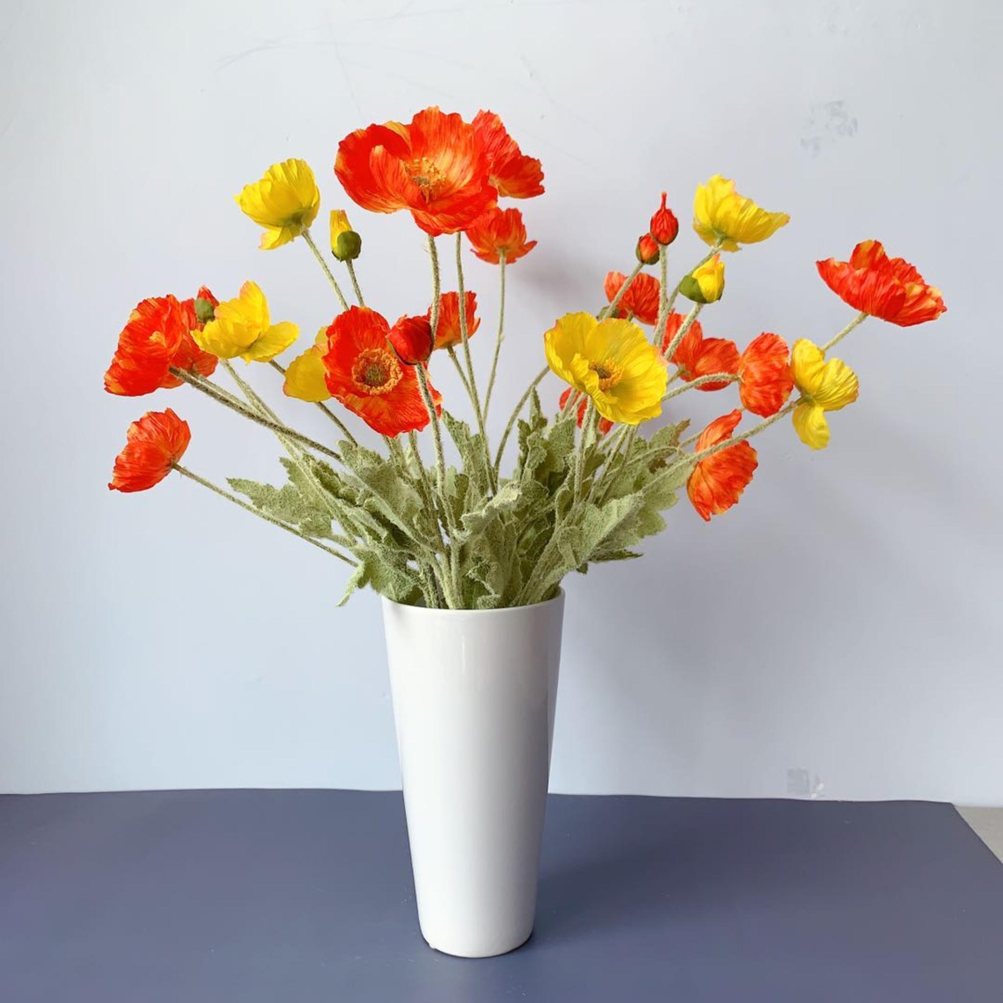 Poppy Artificial Flowers | 4 Head Faux Bouquet for DIY Floral ...