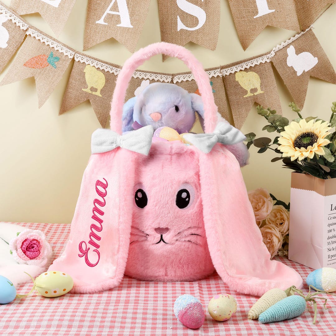 Personalized Plush Easter Basket, Kids Bunny Basket With Name ...