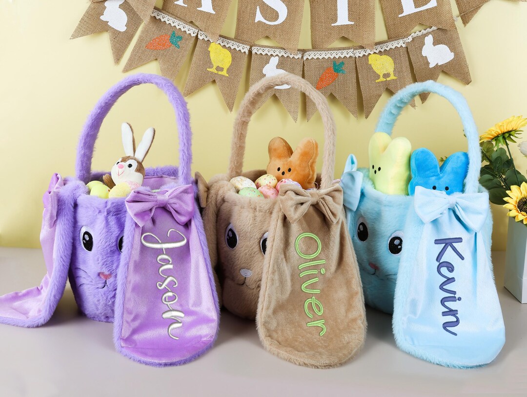 Personalized Plush Easter Basket,embroidered Easter Bunny Basket,custom ...