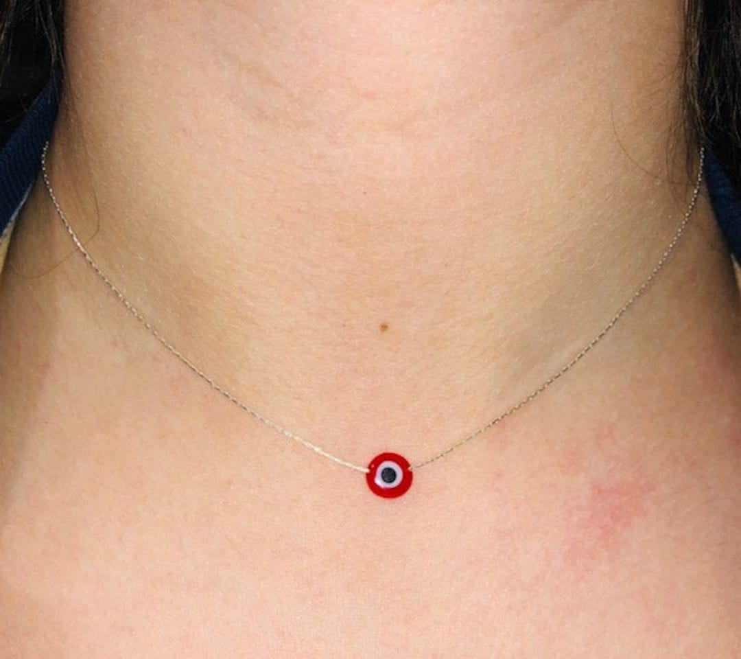 Tiny Sterling Silver Red Evil Eye Delicate Necklace, Silver Evil Eye ...