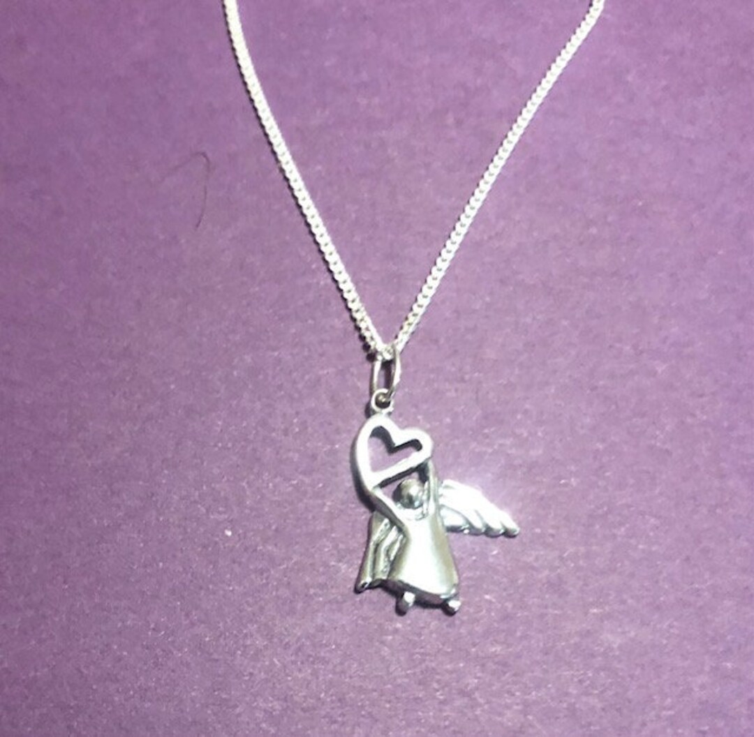 Sterling Silver Angel With Heart Necklace, Sterling, Angel Necklace ...