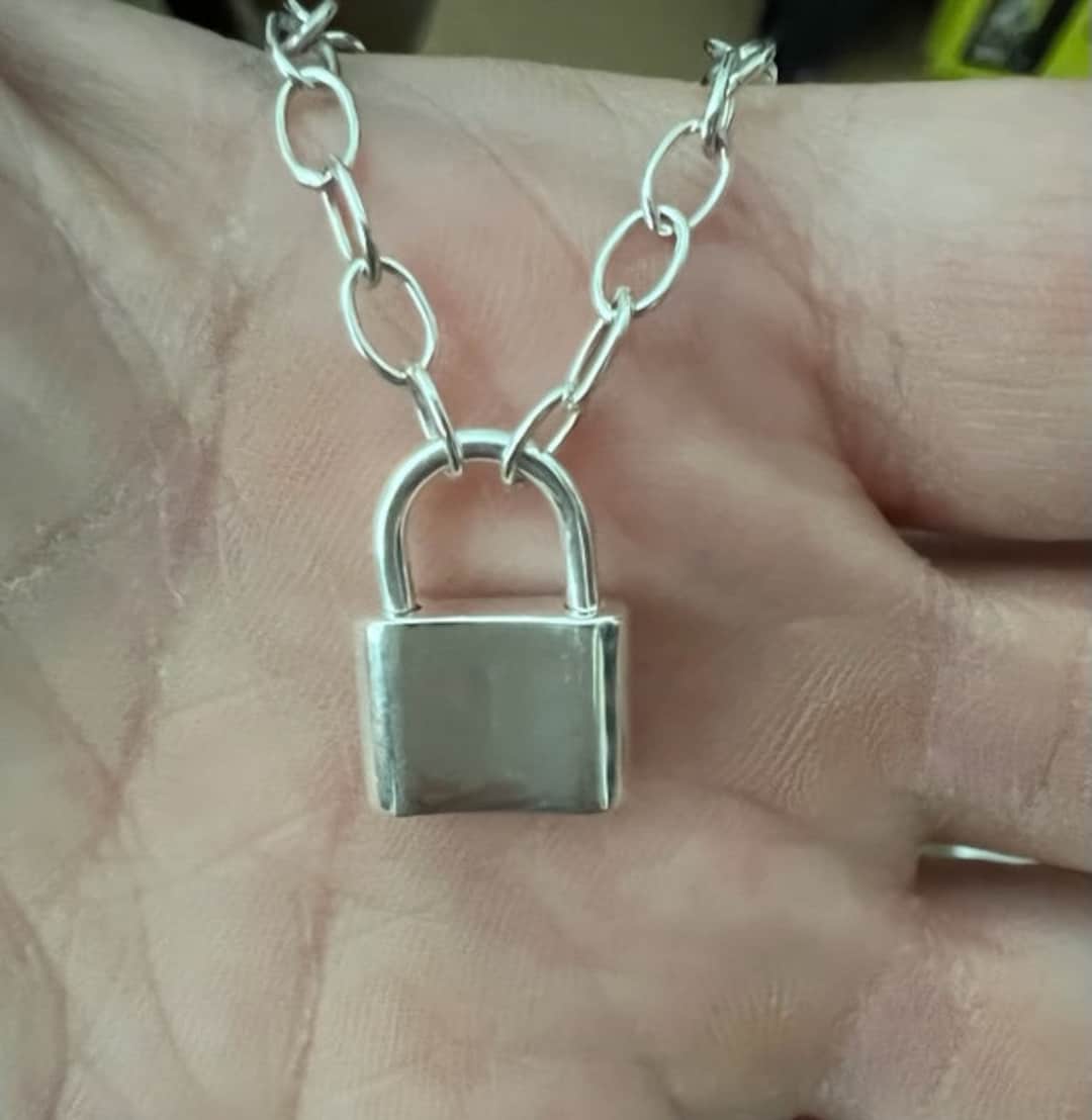 Sterling Silver Lock Necklace, Tiny Lock Necklace - Trending, Sterling ...