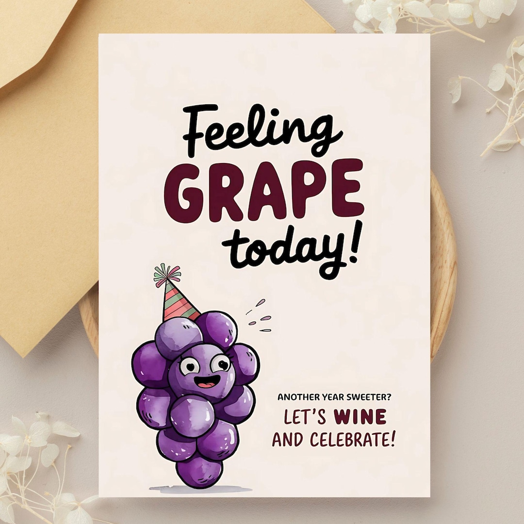Printable Birthday Card Grapes Galore Theme 5x7 Foldable Greeting Card ...