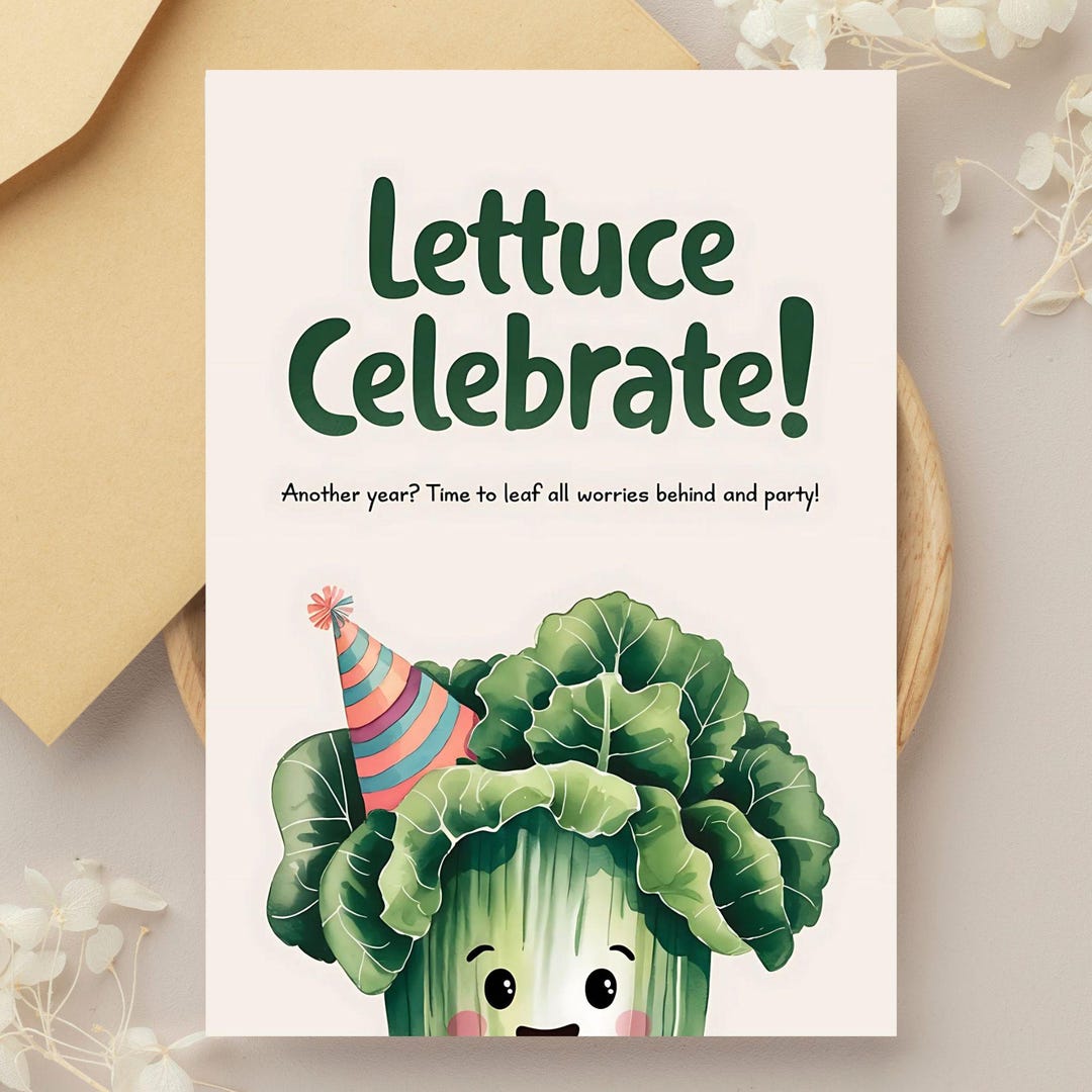 Printable Birthday Card Lovely Lettuce Theme 5x7 Foldable Greeting Card ...