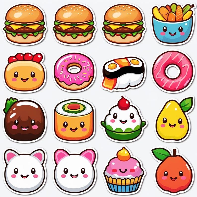 50 Cute Food Stickers: A Collection of Adorable Food Stickers in JPG ...