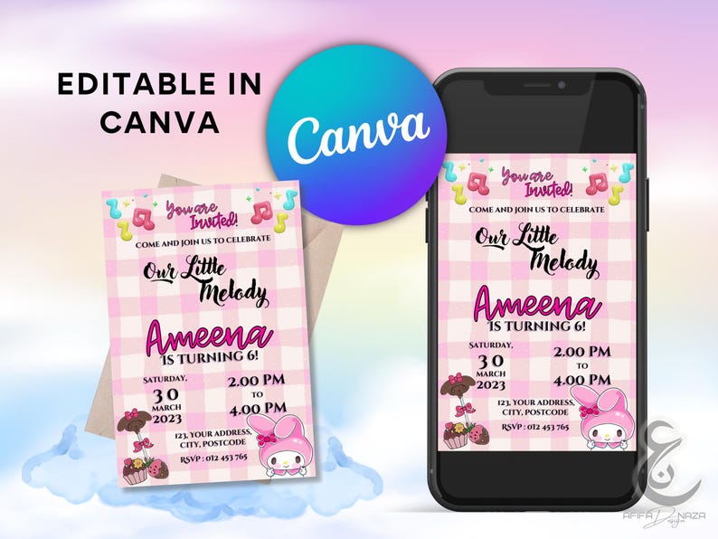 Editable My Melody Invitation Card Digital Invitation Card Sanrio ...