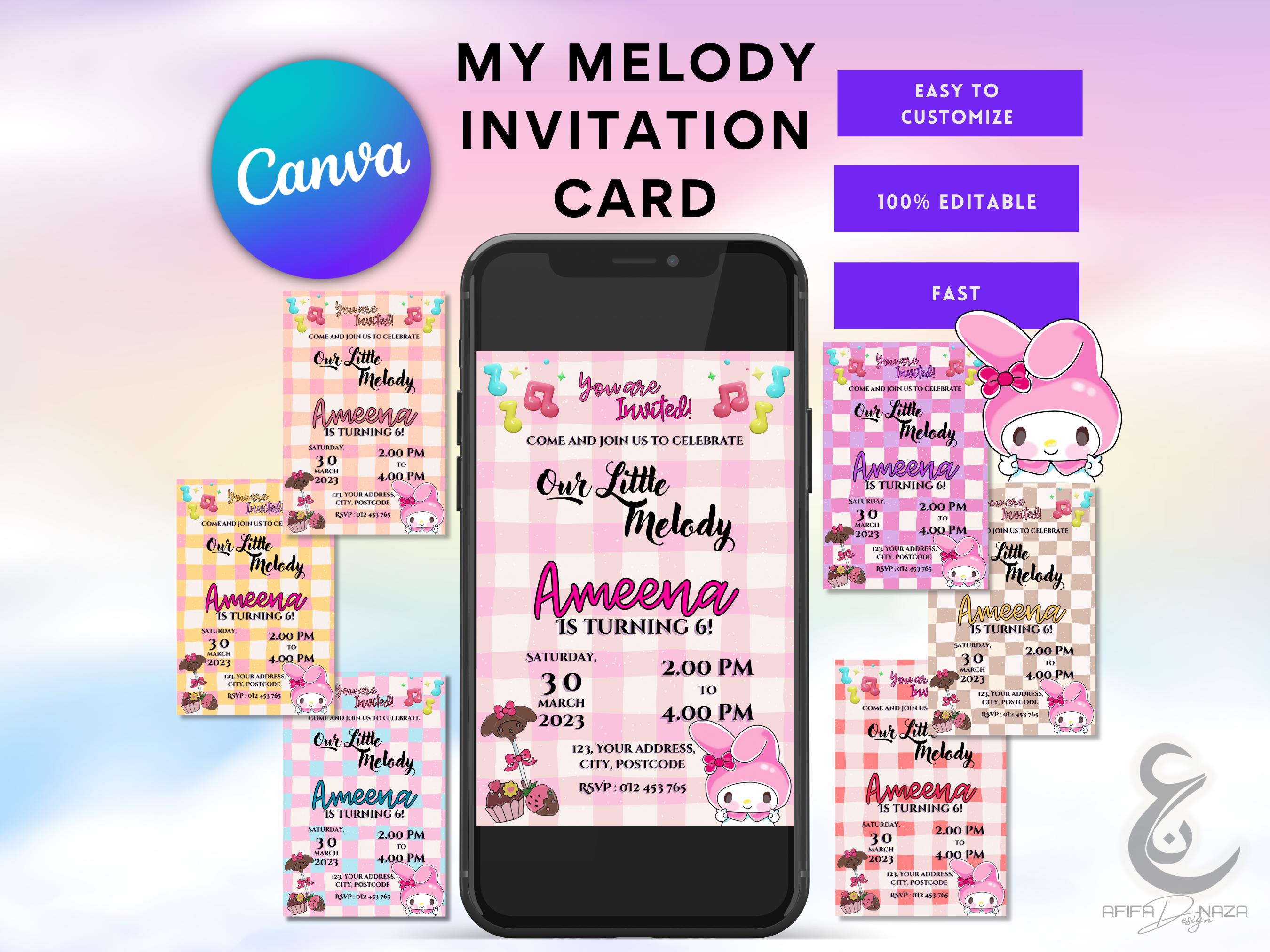 Editable My Melody Invitation Card Digital Invitation Card Sanrio ...