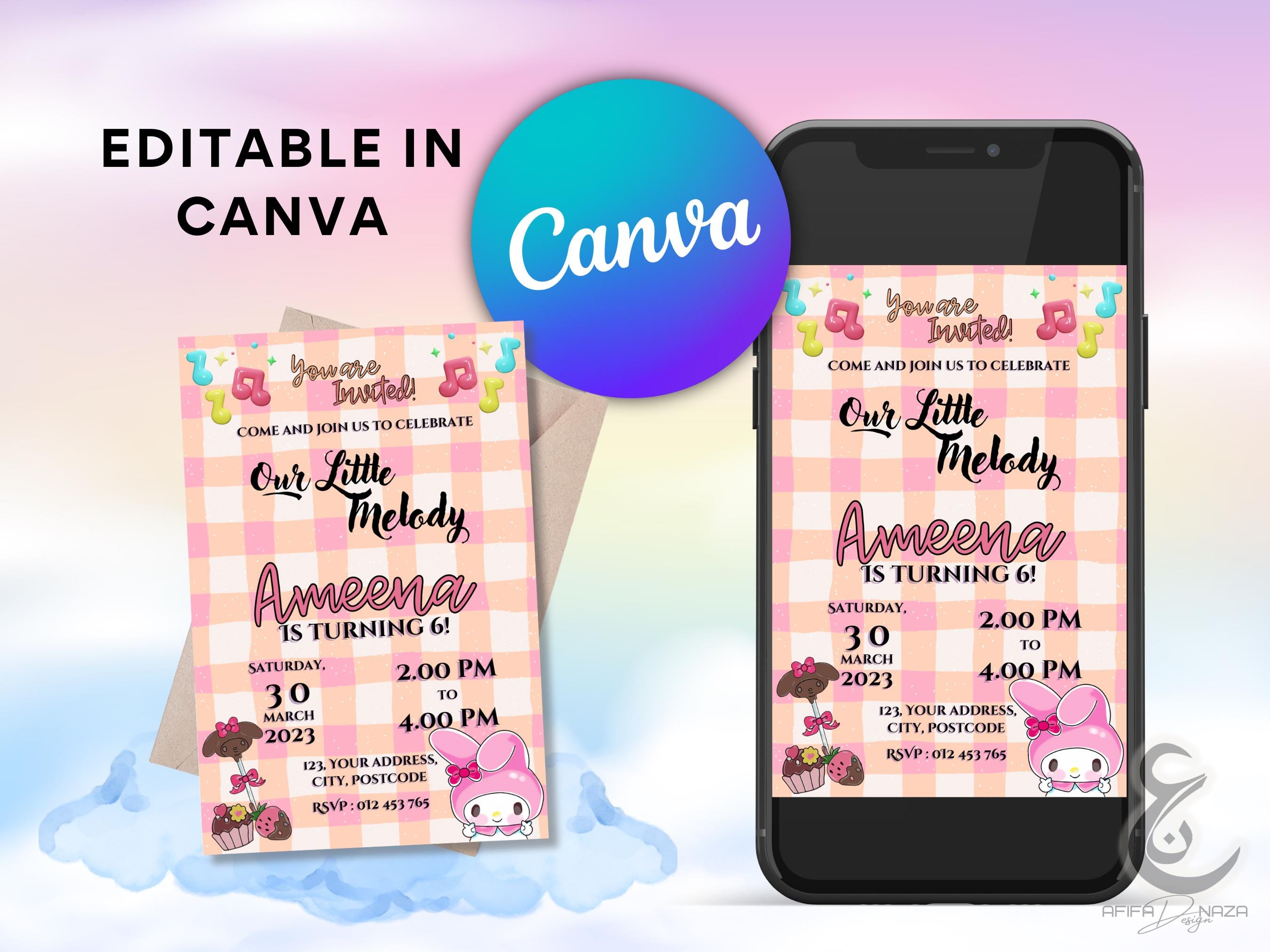 Editable My Melody Invitation Card Digital Invitation Card Sanrio ...