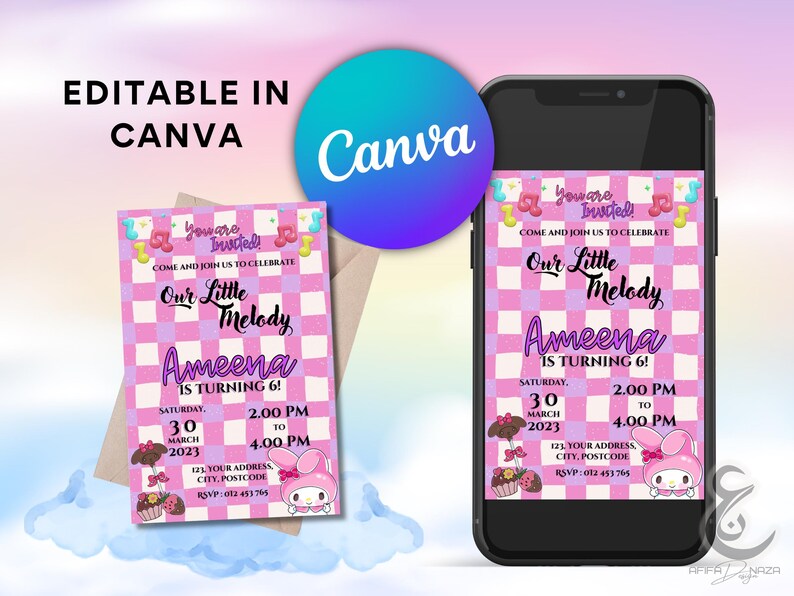 Editable My Melody Invitation Card Digital Invitation Card Sanrio ...