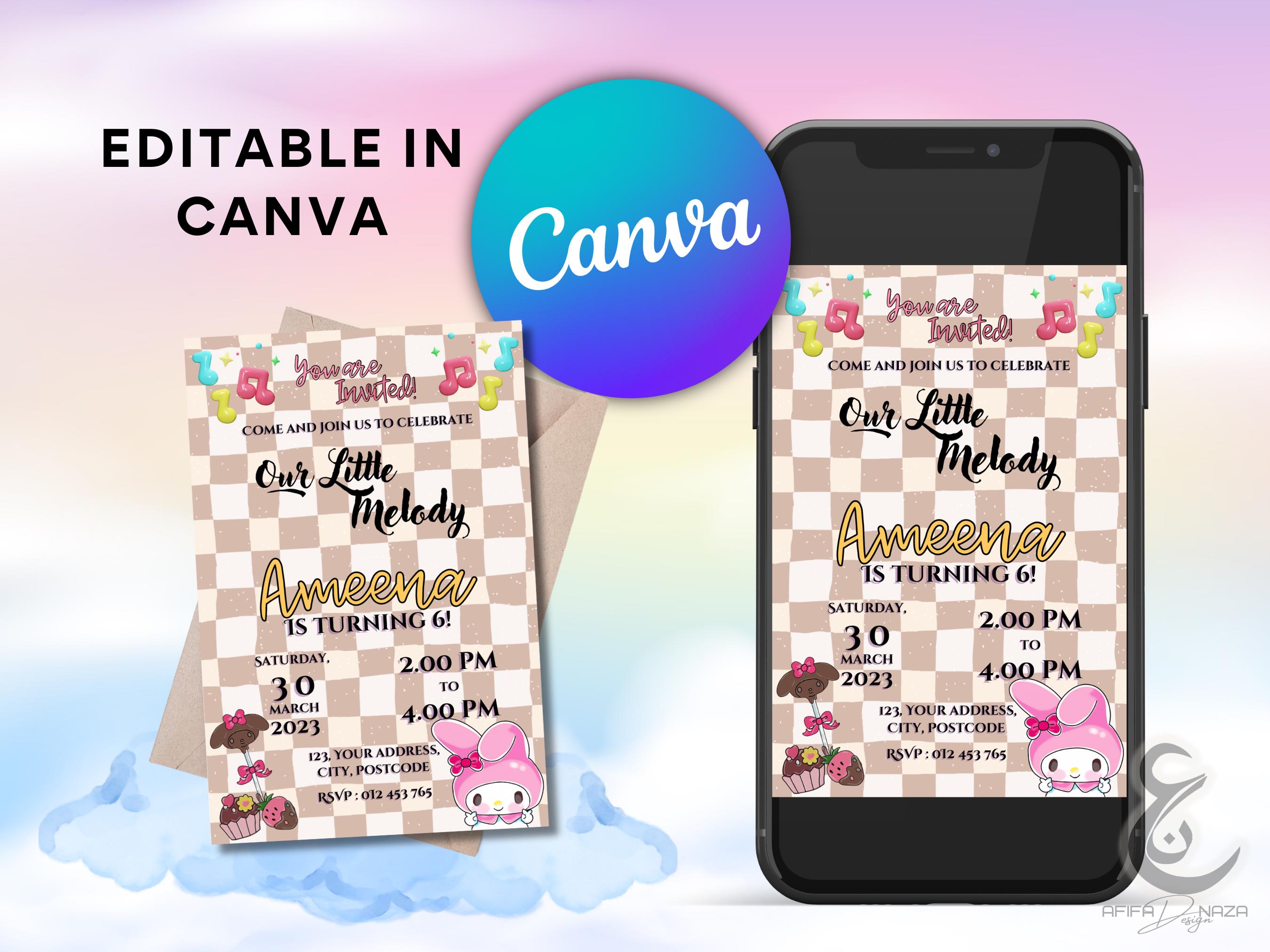 Editable My Melody Invitation Card Digital Invitation Card Sanrio ...