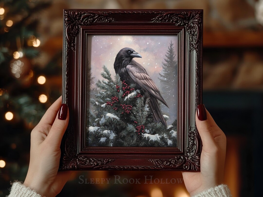 Snowy Raven | Witchy Printable Wall Art, Christmas Decoration, Moody ...