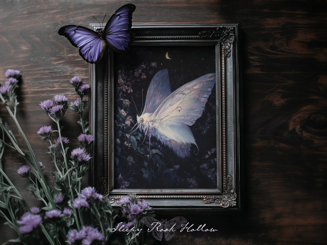 Moon Moth | Mystical Whimsigoth Print, Celestial Fairycore Wall Art ...