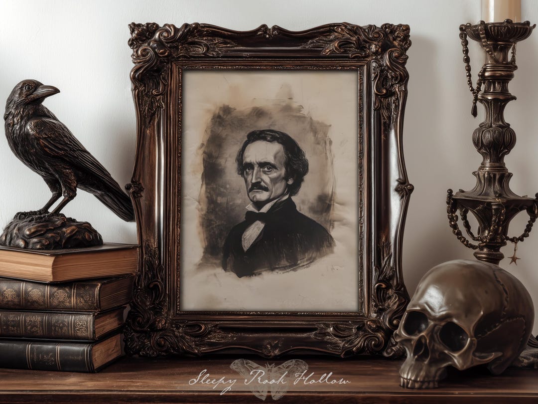 Edgar Allan Poe | Printable Dark Academia Wall Art, Charcoal Sketch ...