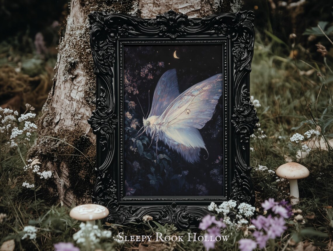 Moon Moth | Mystical Whimsigoth Print, Celestial Fairycore Wall Art ...